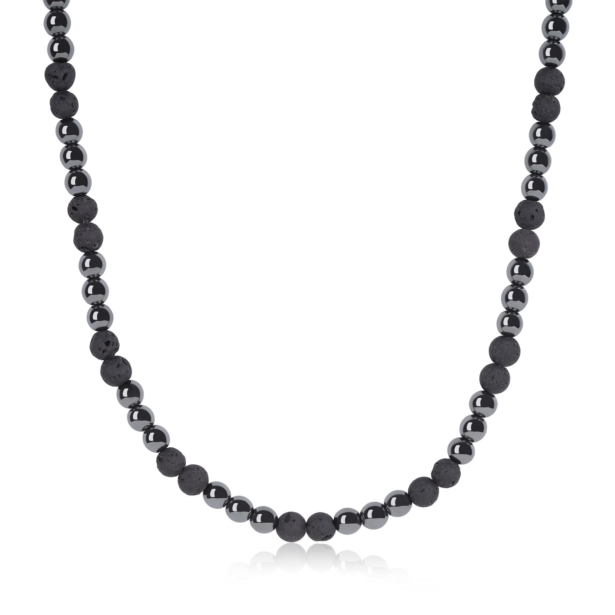 GAVU Men's Crystal Lava Hematite Beaded Black Stone Necklace 24" C87 ...