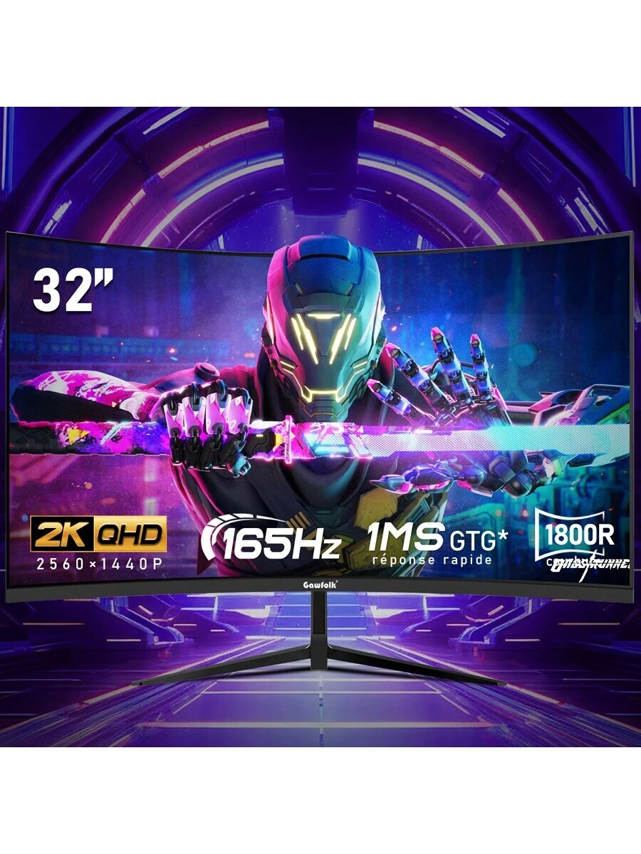 GAWFOLK 32 Inch Curved Gaming Monitor 165Hz, 1800R Frameless PC Monitor ...