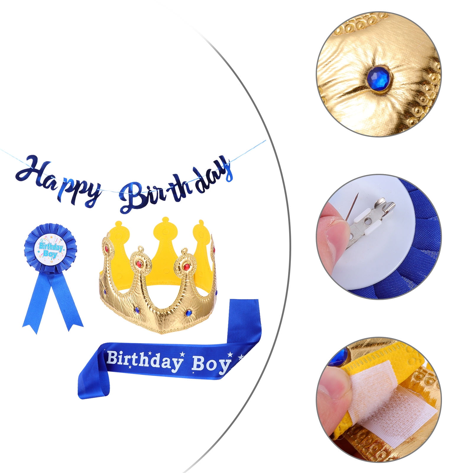 GAXIRE 1 Set King Crown Sash and Badge Banner Blue Birthday Theme for ...