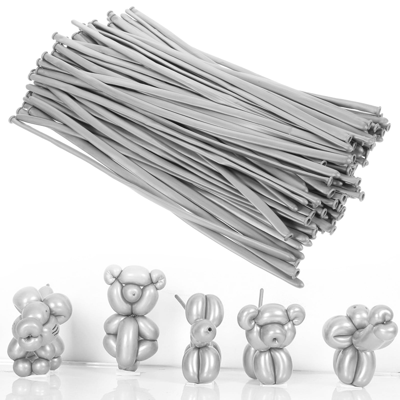 GAXIRE 100Pcs Decorative Balloons Long Strip Metallic Silver for ...