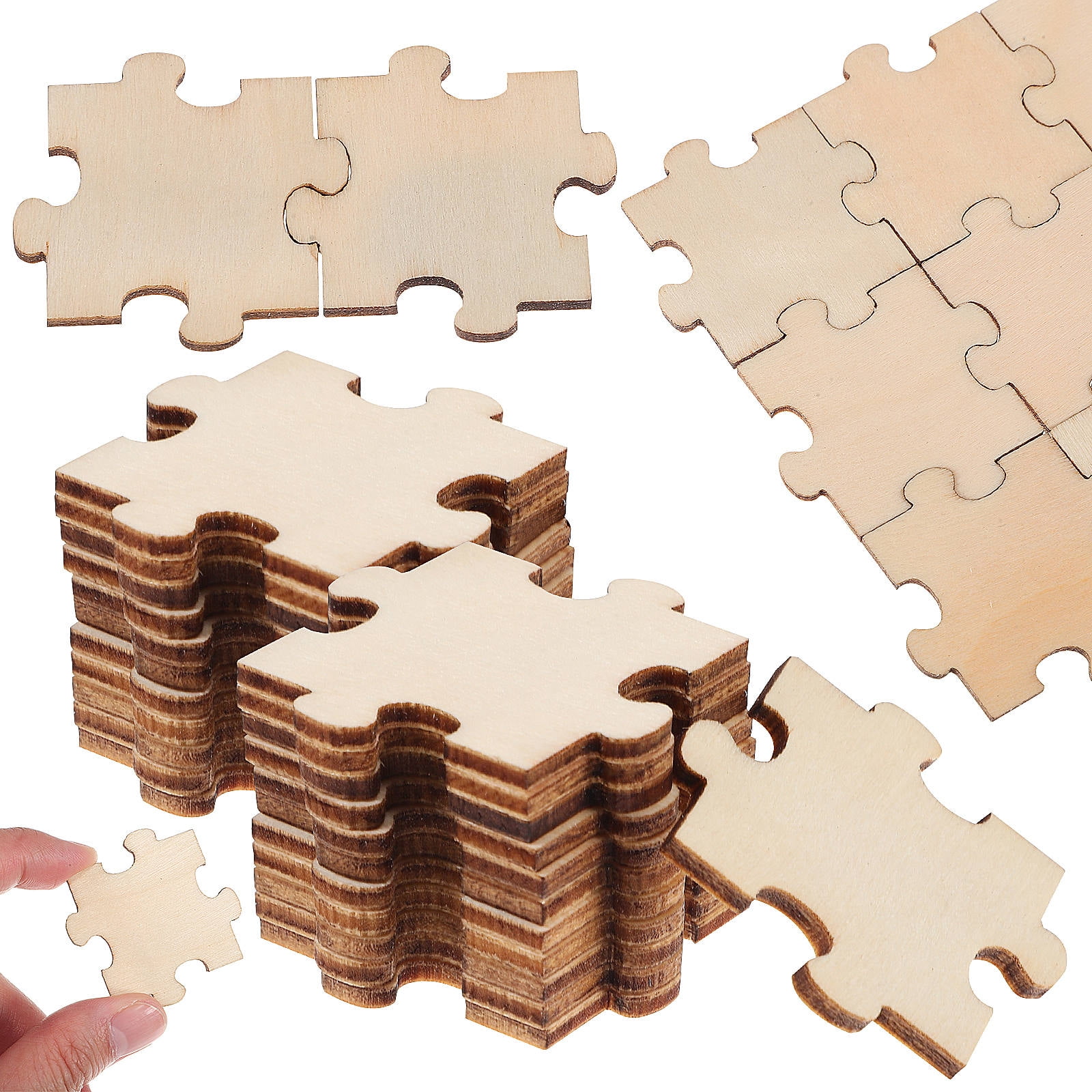 GAXIRE 100Pcs Unfinished Blank Wood Pieces for DIY Jigsaw Puzzles Art ...