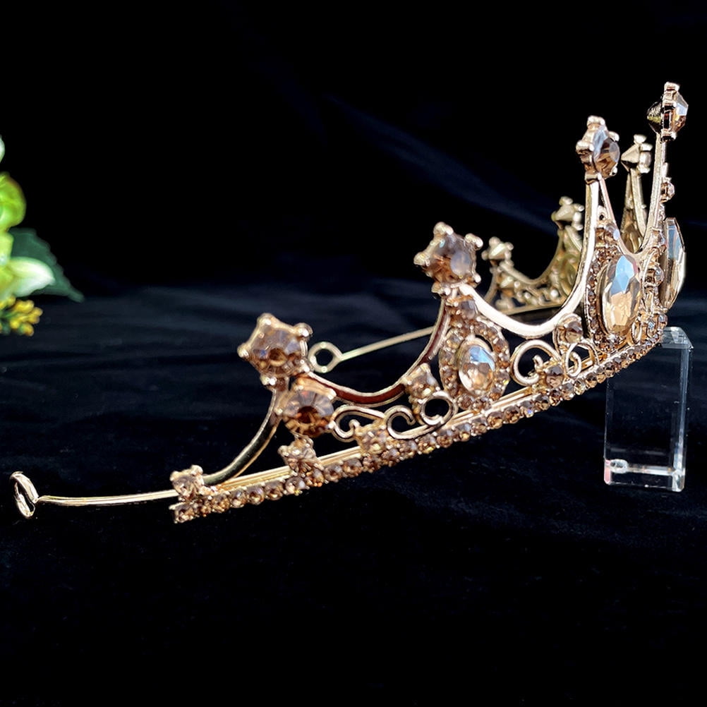 GAXIRE 1Pack Rhinestone Crown Headband Golden Zinc Alloy Bridal Tiara ...