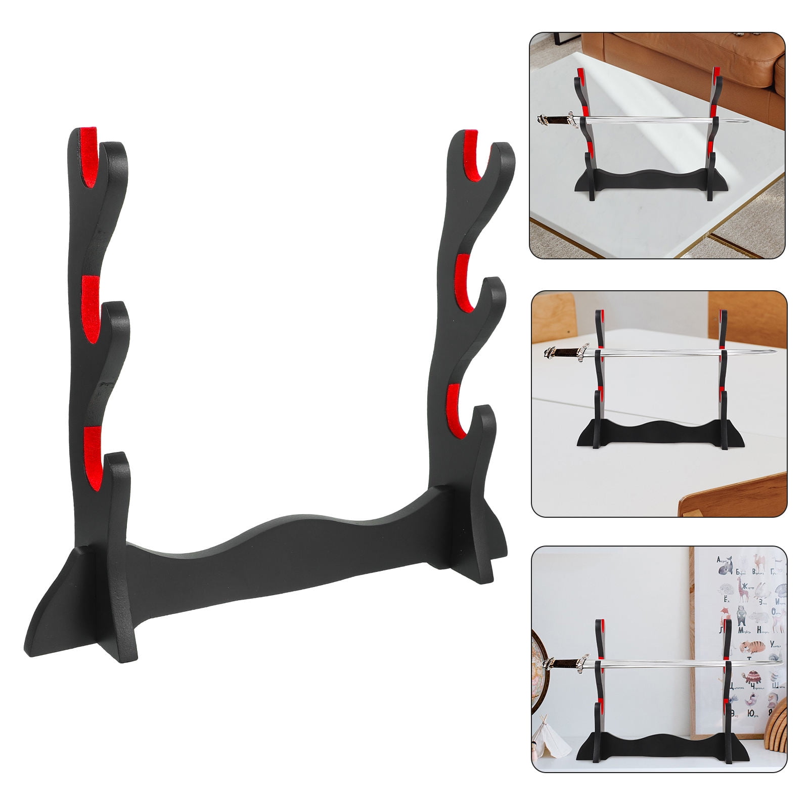 GAXIRE Sword Stand Holder Swords Stand Black Wood 1Pcs Living Room ...