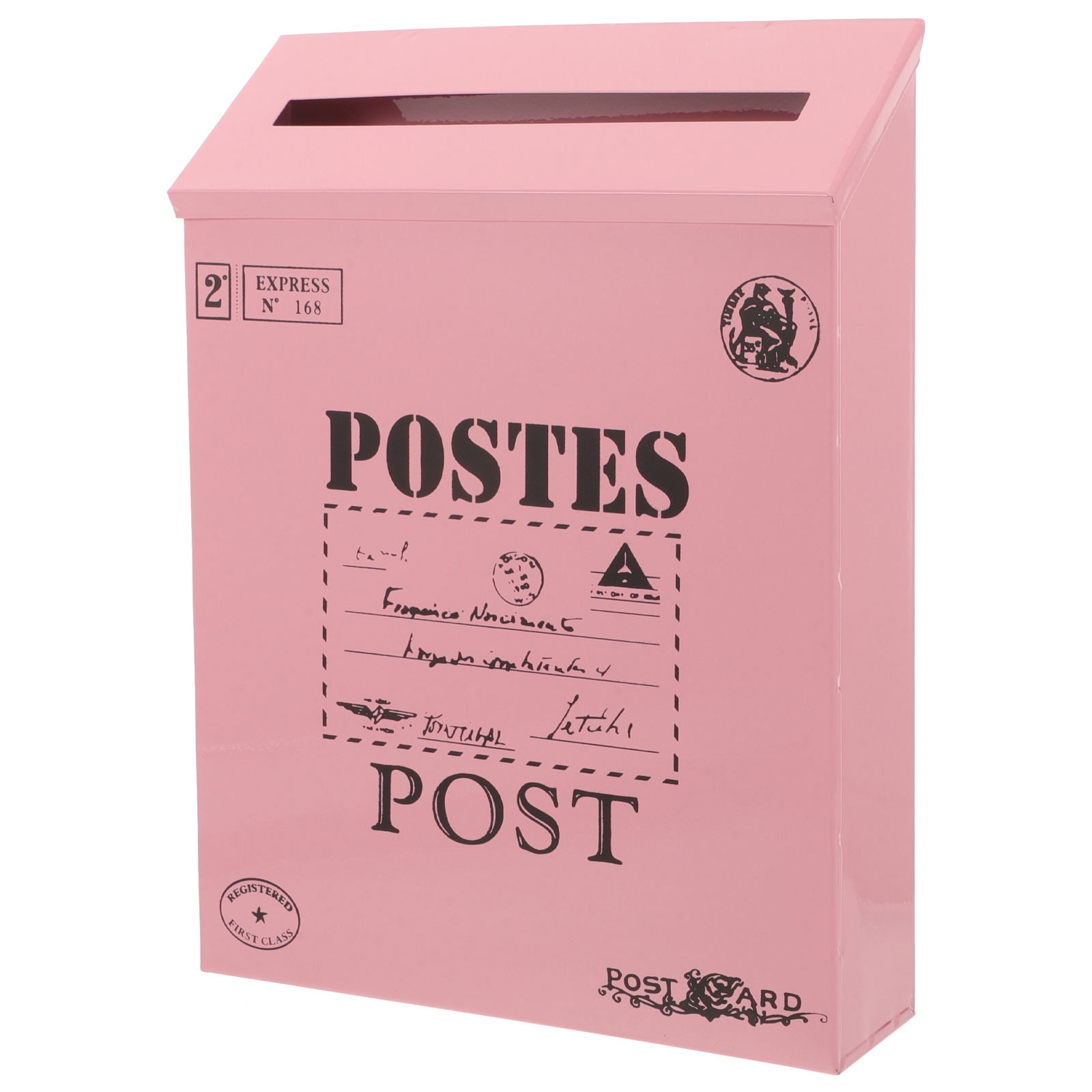 GAXIRE Wall Mount Iron Mailbox Pink Retro Letter Box Suggestion Box for ...