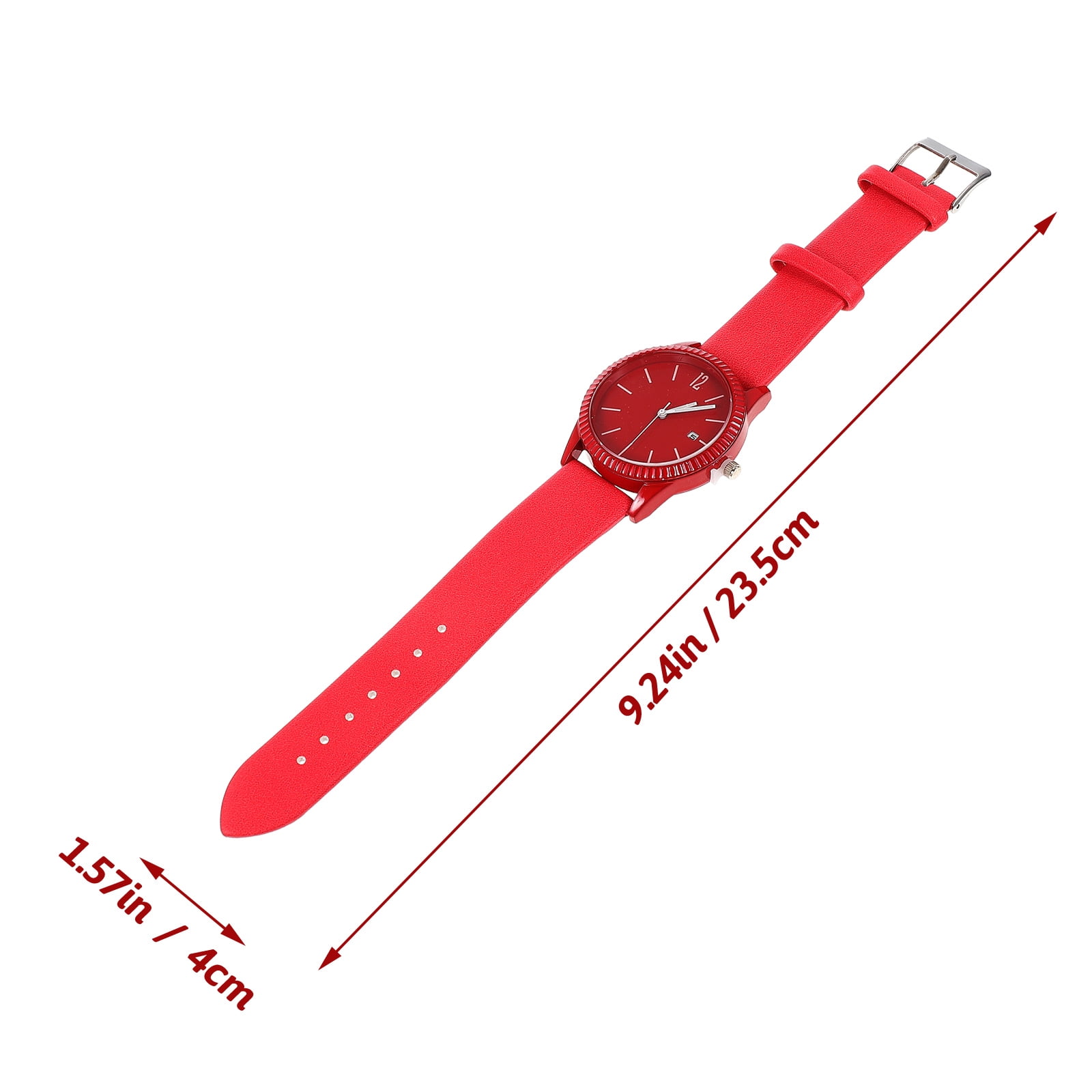 GAXIRE 1Set Wrist Watch Red Round Face With Quartz Movement And Leather ...