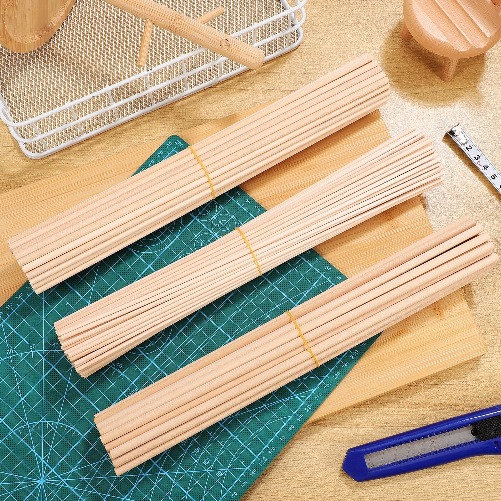 GAXIRE 215 Pcs Birch Wood Dowels Round Craft Sticks 30cm Length 0.2in ...