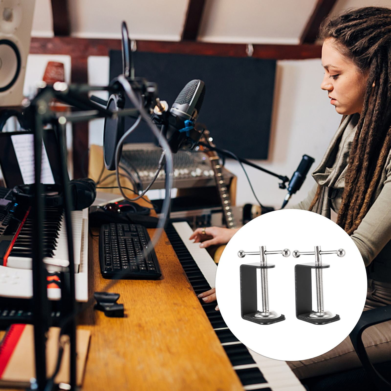 GAXIRE 2Pcs Office Users Black Stainless Steel C-Shape Clamp for Table ...