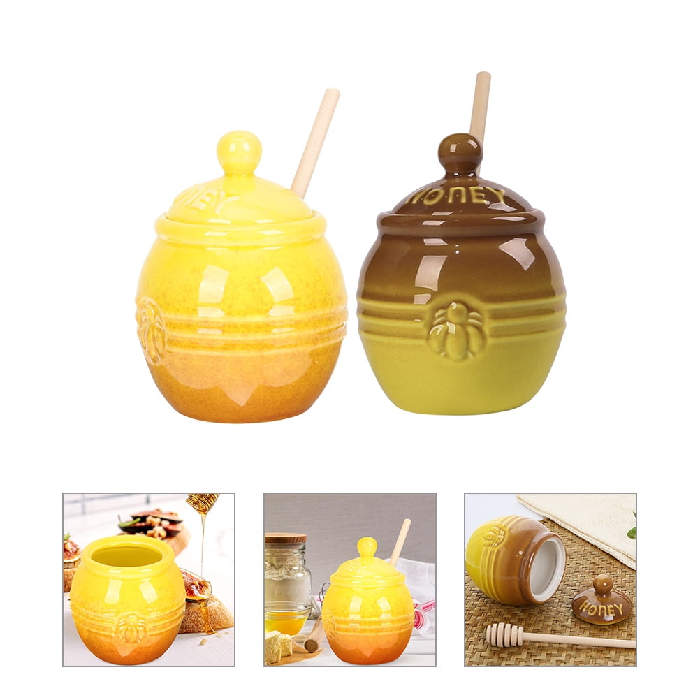 GAXIRE 2Set Compact Ceramic Honey Container with Lid and Dipper for ...
