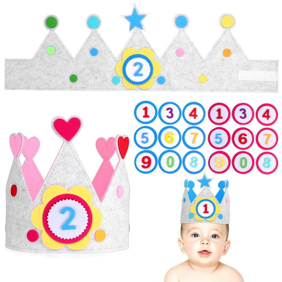 GAXIRE 2Sets Baby Crowns Felt Adjustable Birthday Decorative Hats for ...