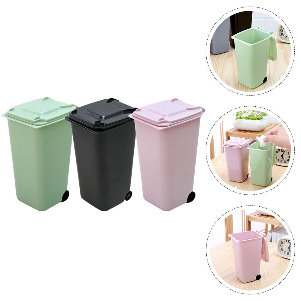 GAXIRE 3Pcs Mini Trash Can Desk Square Black for Kitchen Material ...