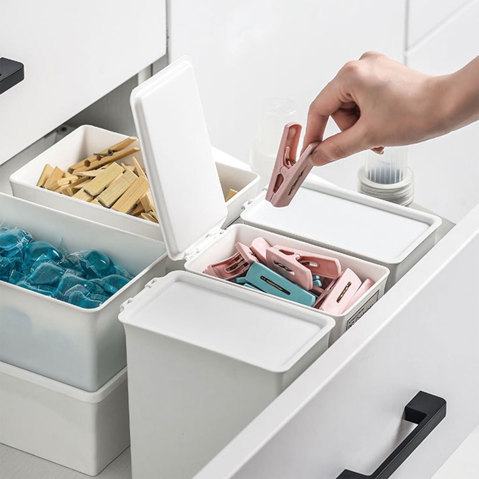 GAXIRE 3Pcs White Sundries Storage Box with Lid Sturdy Plastic ...