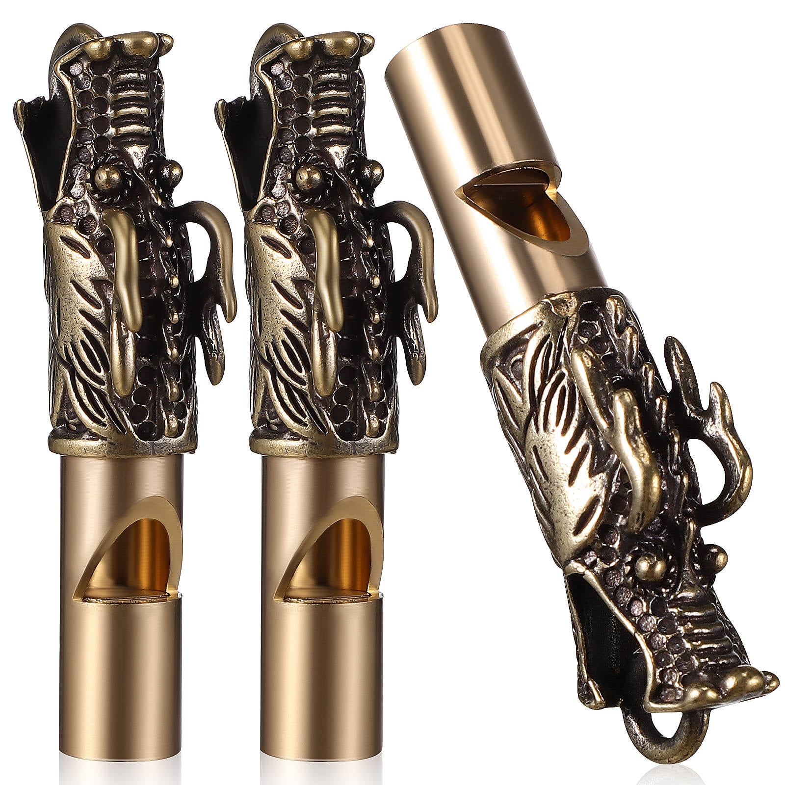 GAXIRE 3Set Golden Brass Dragon Head Signal Whistle for Outdoor ...