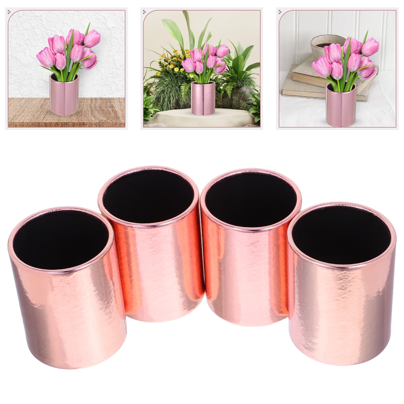 GAXIRE 4pcs Round Flower Boxes Rose Gold Paper Elegant Portable ...