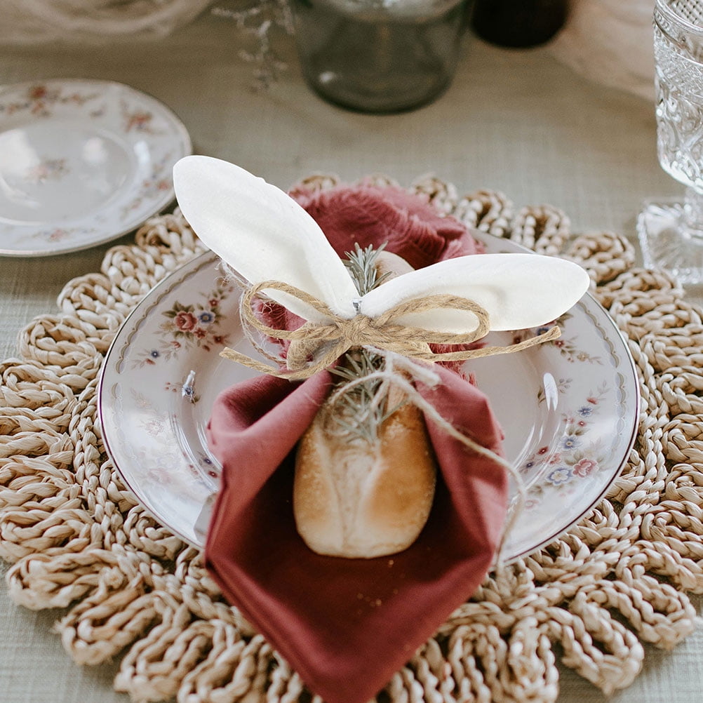 GAXIRE 6Pcs Bunny Ear Napkin Rings Rustic Rope Buckles Easter Table ...