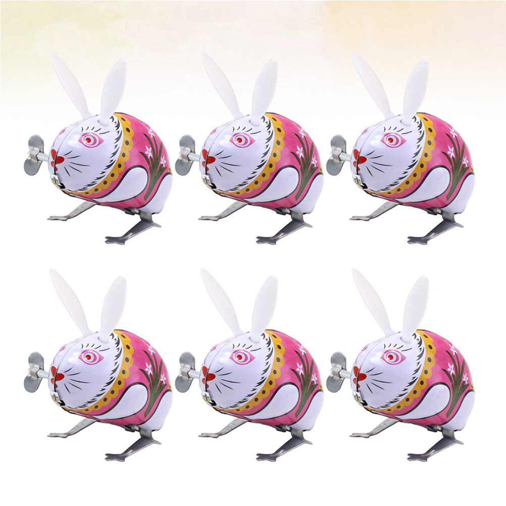 GAXIRE 6Set Hopping Bunny Toys Clockwork Toy Rabbit Jumping Iron For ...