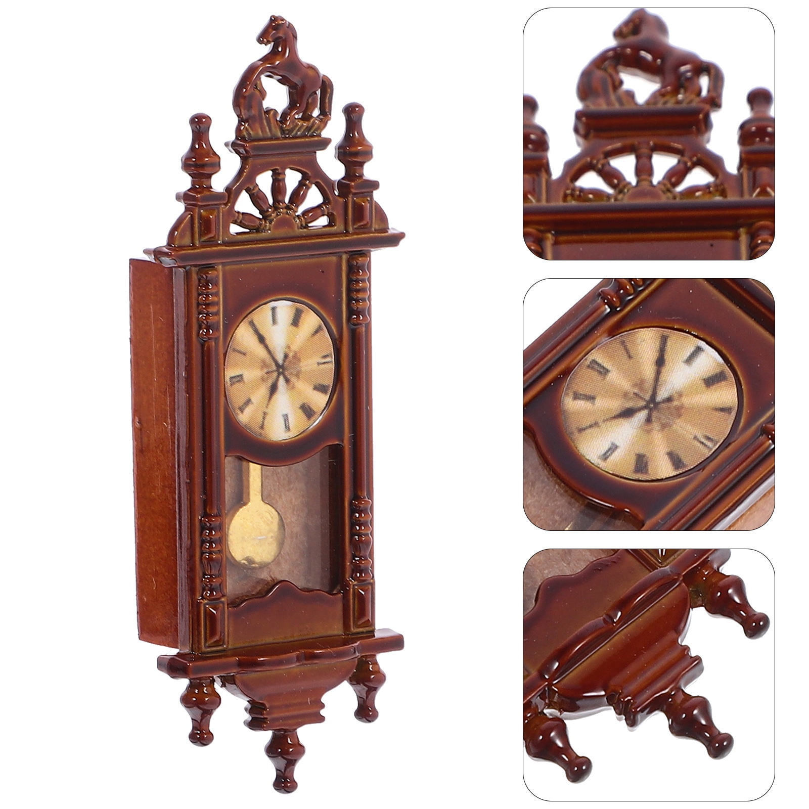 GAXIRE Retro Pendulum Clock Decor Dark Red Synthetic Material for Mini House Decorations 4 5 ...