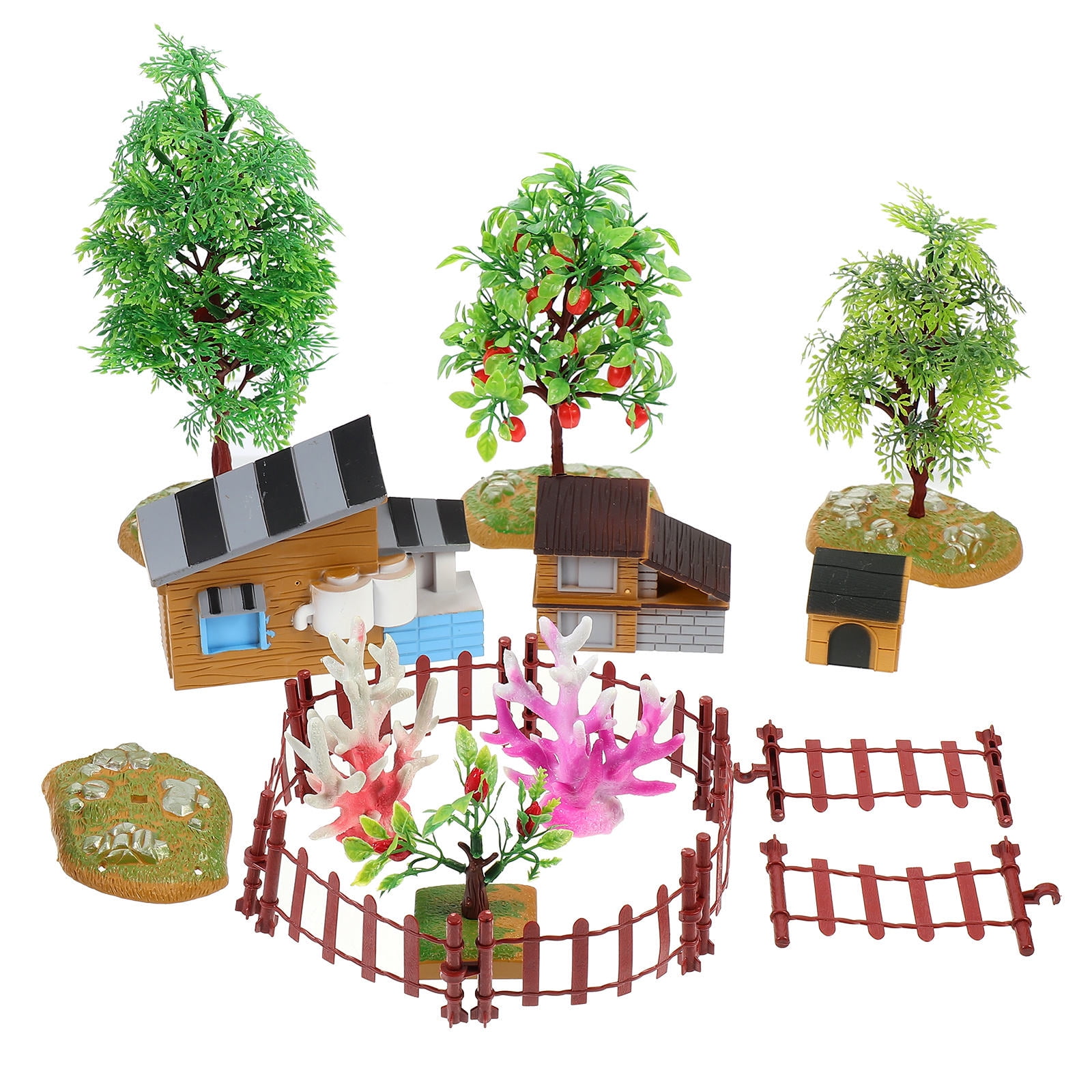 GAXIRE 8Pcs Set Miniature Farm Accessories Fruit Tree Model And Fence ...