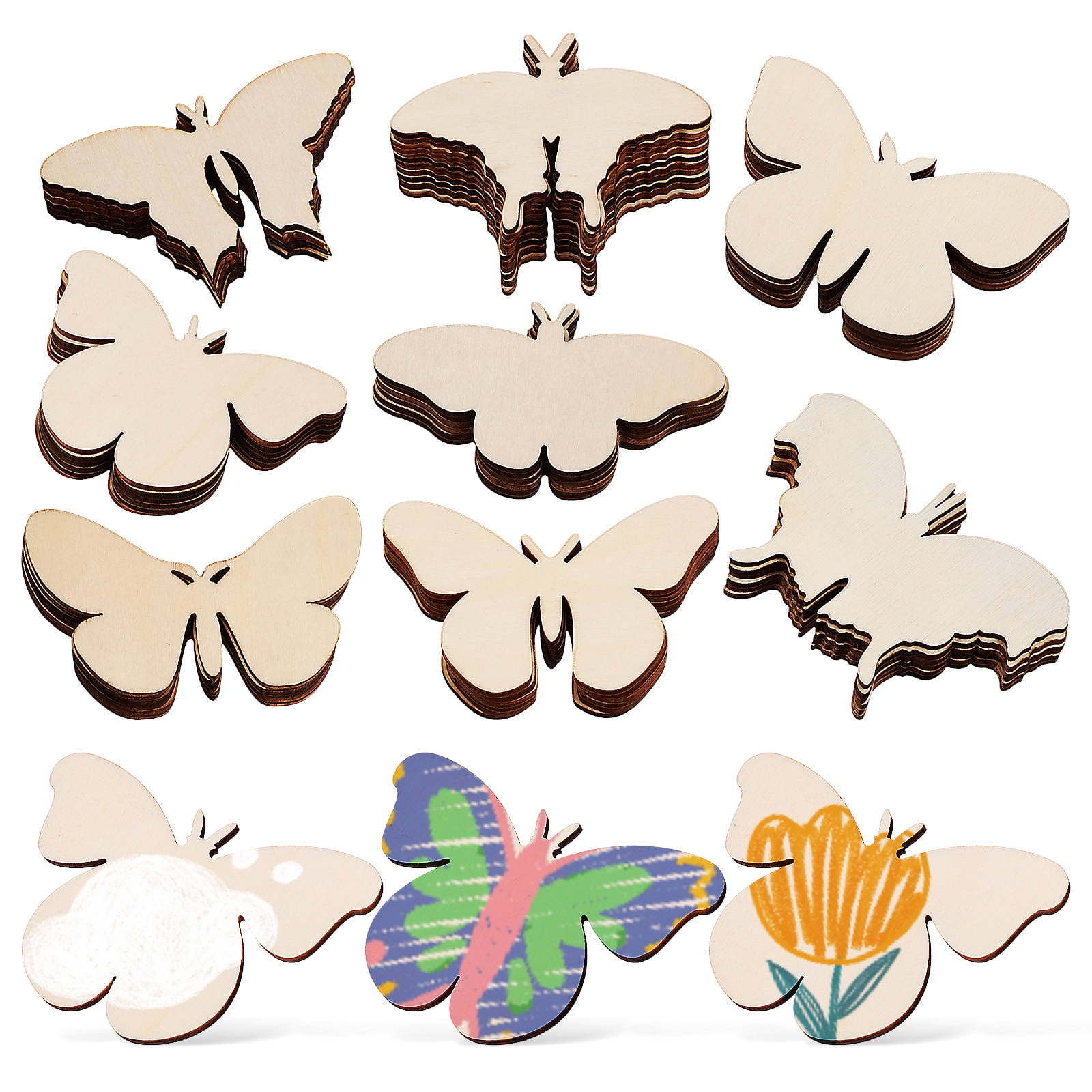 GAXIRE Butterfly Shaped Cutout 54 Pcs Unfinished Wood Crafts ...