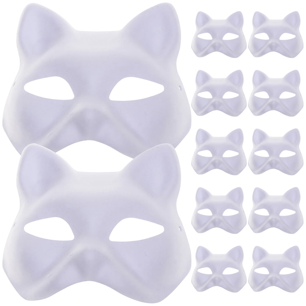 GAXIRE Cat Mask Kit 12Pcs White Paper Pulp Diy Masquerade Prop For ...