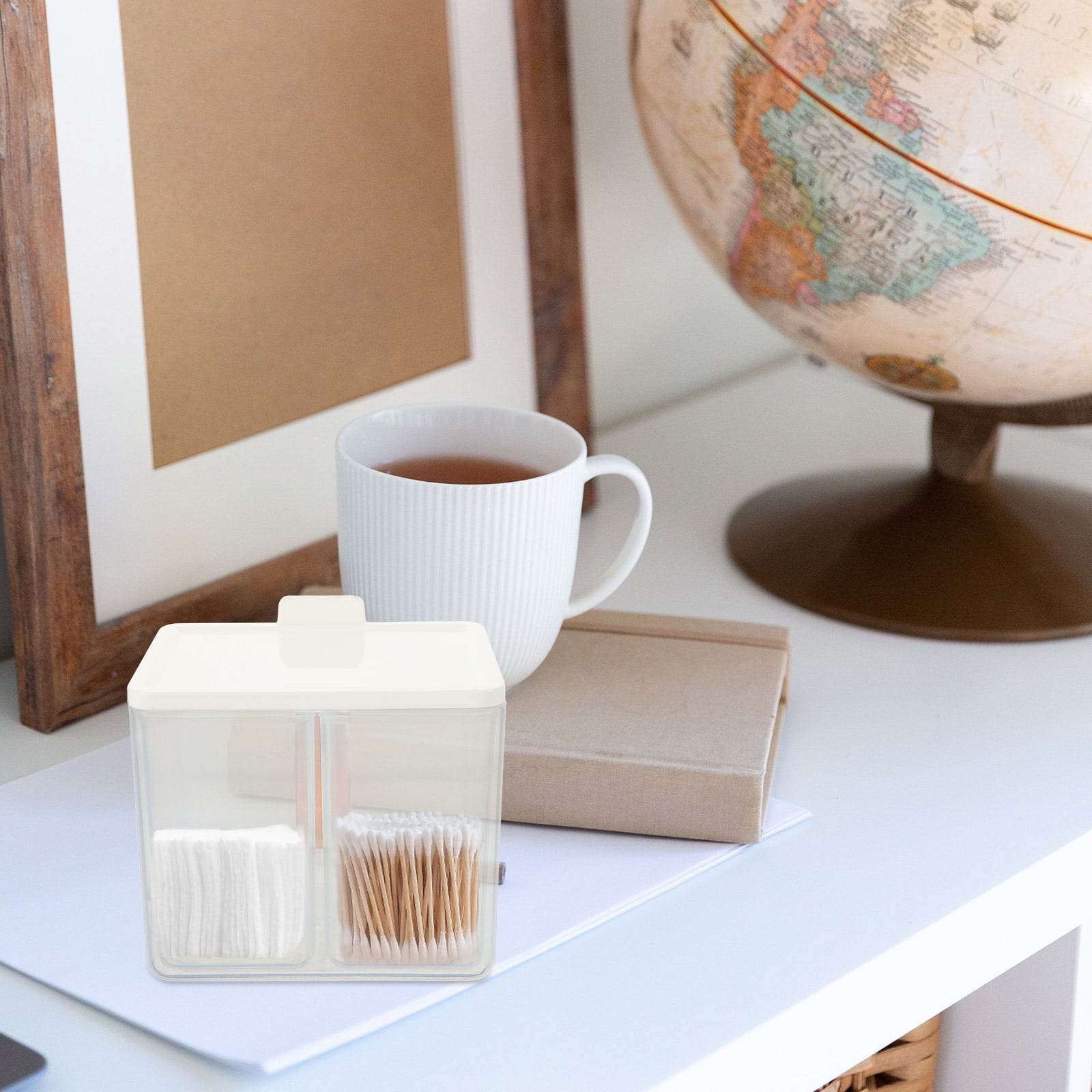 GAXIRE Cotton Swabs Dispenser 1 Set White PP Rectangular Shape for ...