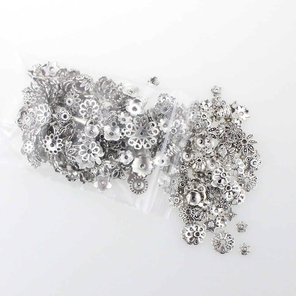 GAXIRE Silver Flower Shape Bead Spacers with Floral Design, Simple ...