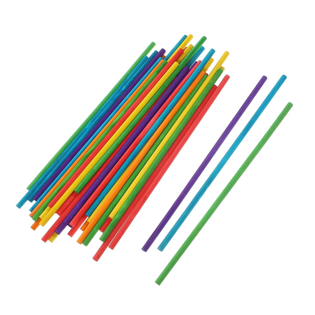 GAXIRE Precut Hardwood Sticks 100Pcs Assorted Color Round Wooden Sticks ...