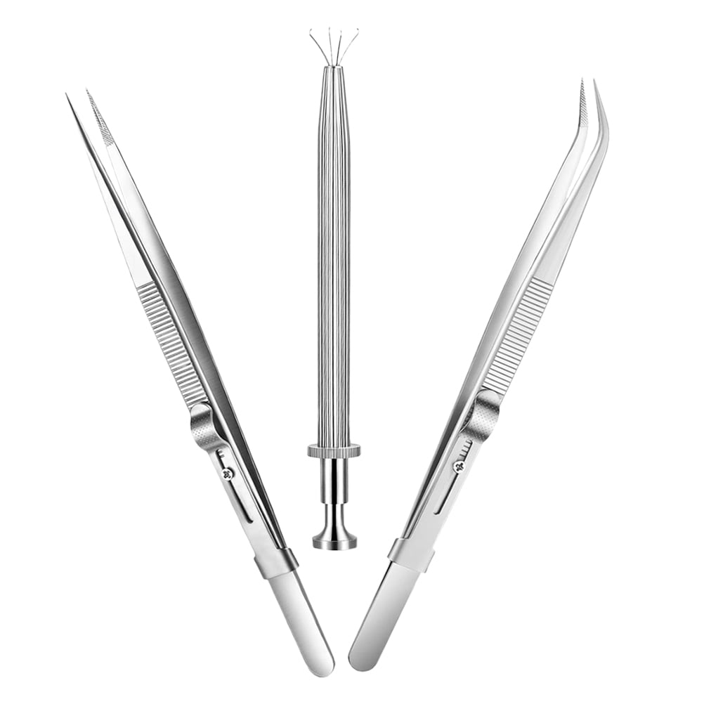 GAXIRE Professional Design Tweezers Set in Stainless Steel Silver ...