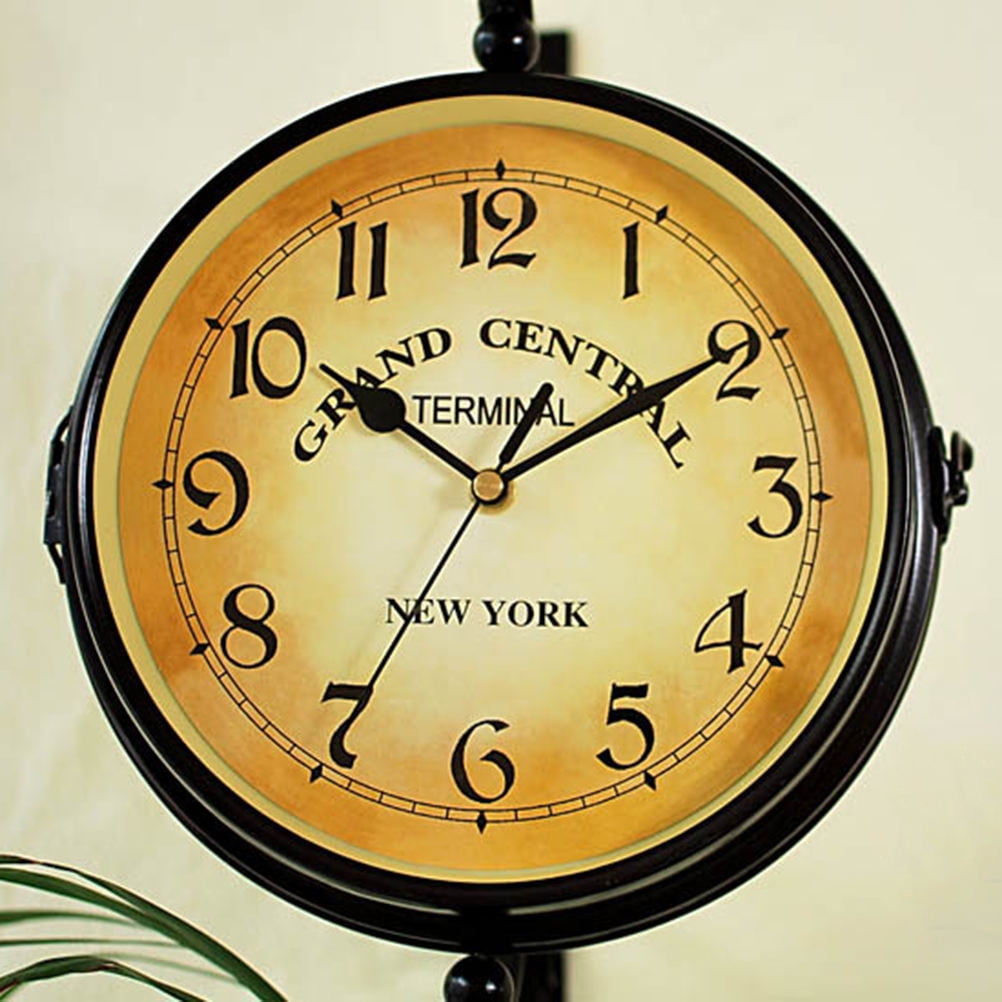 GAXIRE Wall Clock Vintage Iron Double Sided 360 Degree Rotation for ...