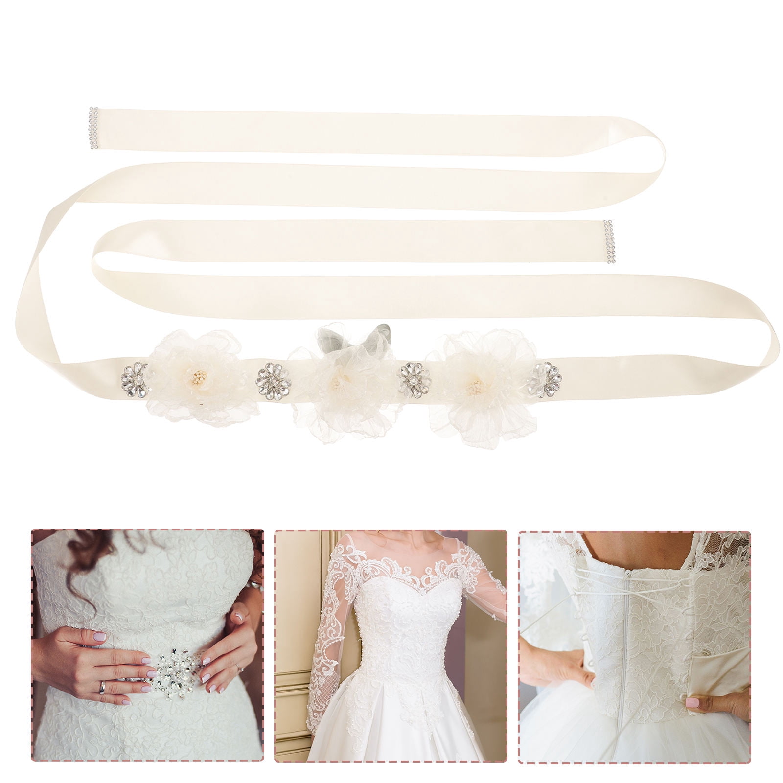 GAXIRE Wedding Waist Belt Bridal Sash 1Pack Beige Silver Webbing Strap ...
