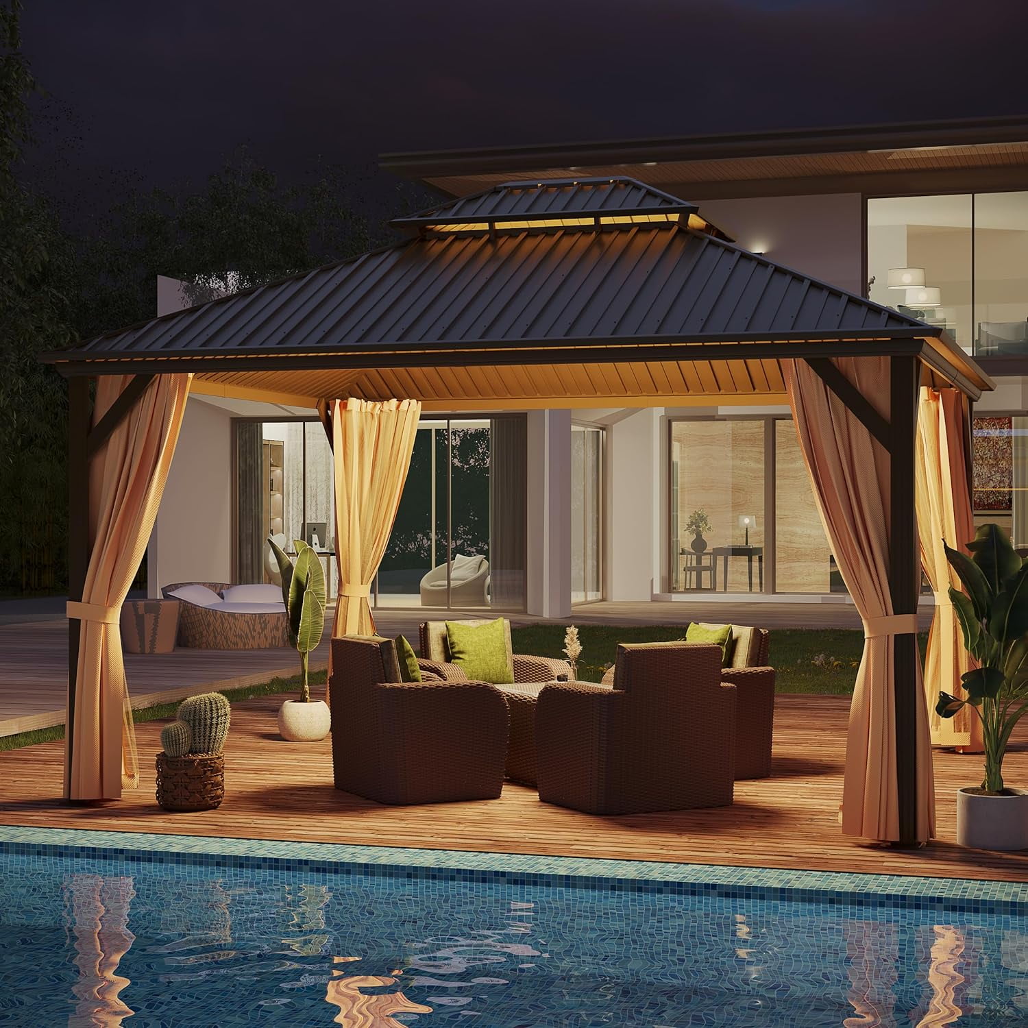 GAZEBETER Hardtop Gazebo, 10x10 ft, Outdoor, Steel & Aluminum with ...