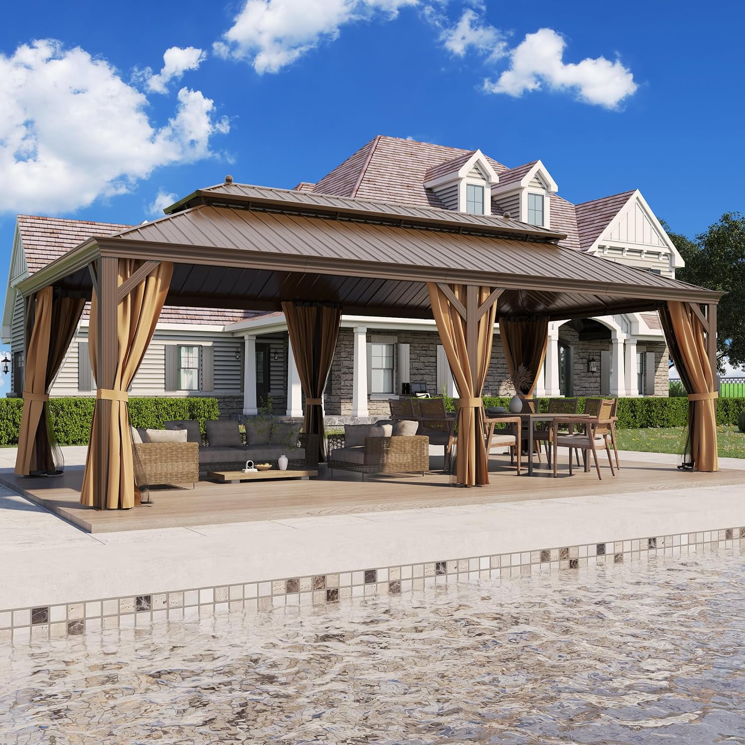 GAZEBETER 12' x 24' Hardtop Gazebo, Aluminum Frame with Dual-Layer ...