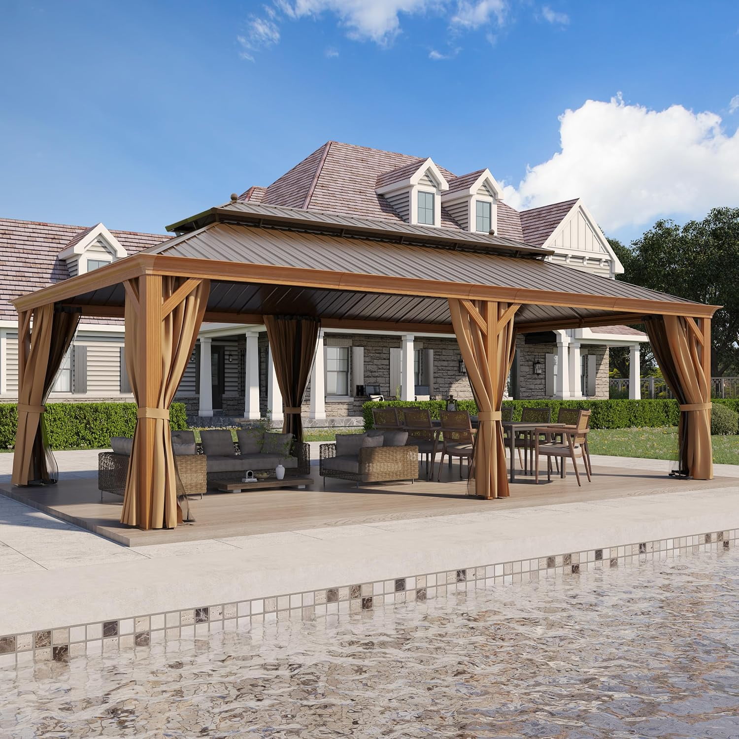 GAZEBETER 14' X 24' Permanent Hardtop Gazebo, Outdoor Galvanized Steel ...