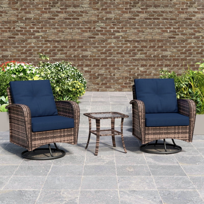 GAZEBETER 3 Pieces Outdoor Swivel Gliders Rocker Set,Patio Rattan ...