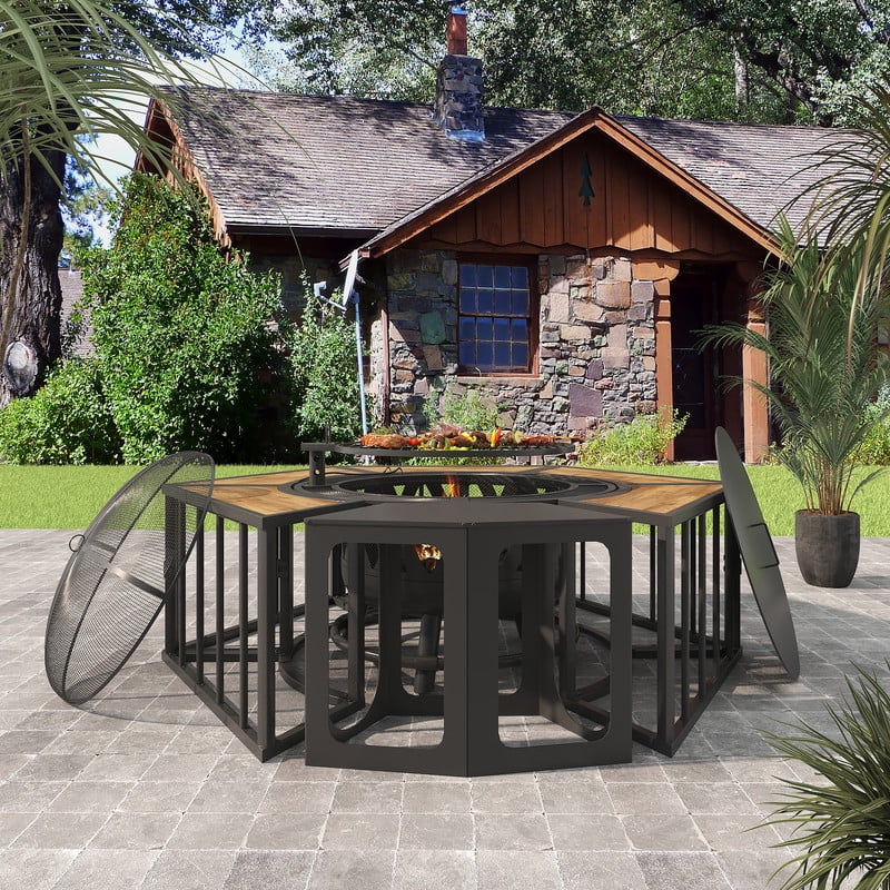 GAZEBETER 51" Fire Pit,Outdoor Wood Burning Fire Pits with Lids,Fire ...