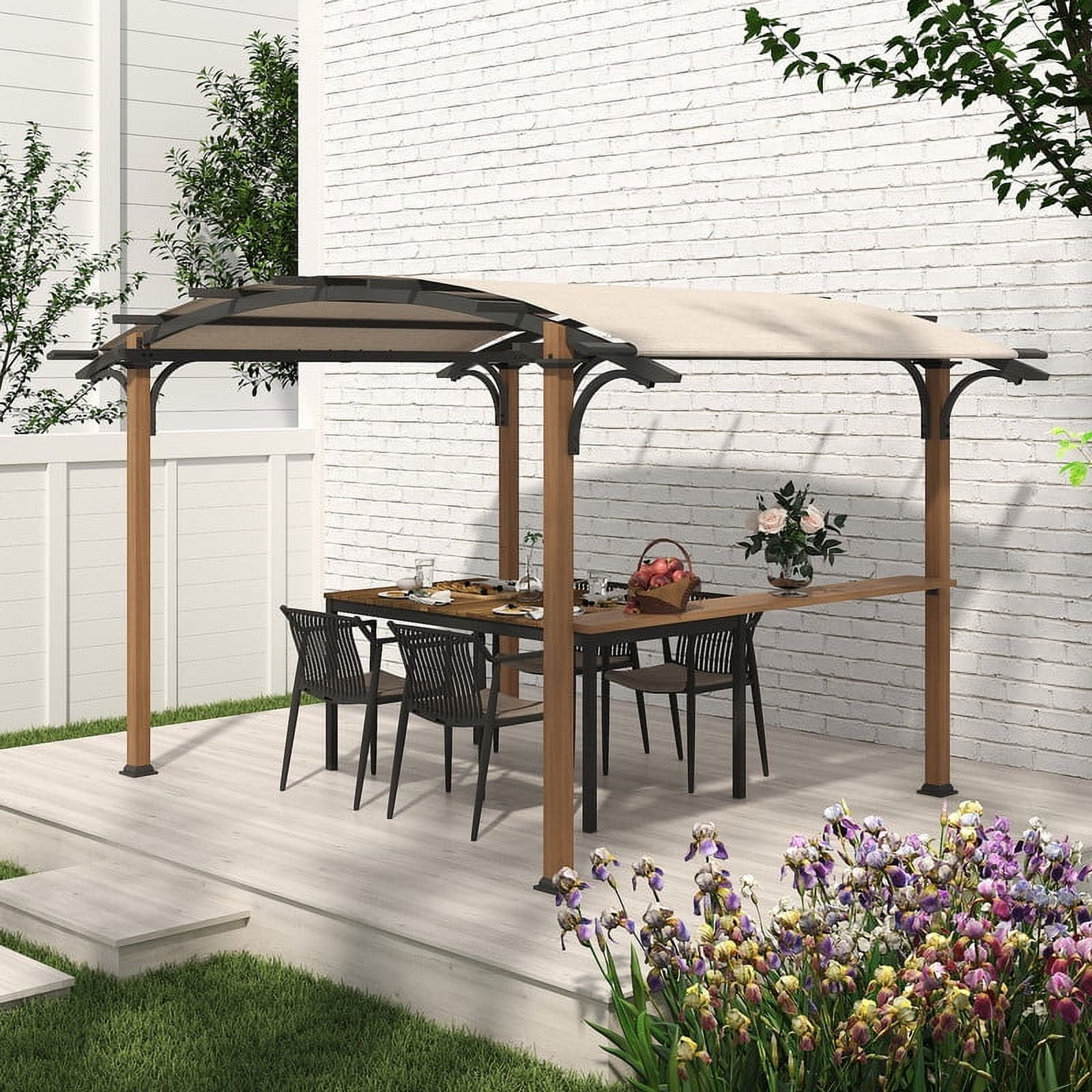 GAZEBETER 8.5 ft x 13 ft Outdoor Pergola with Arched Canopy,Natural ...