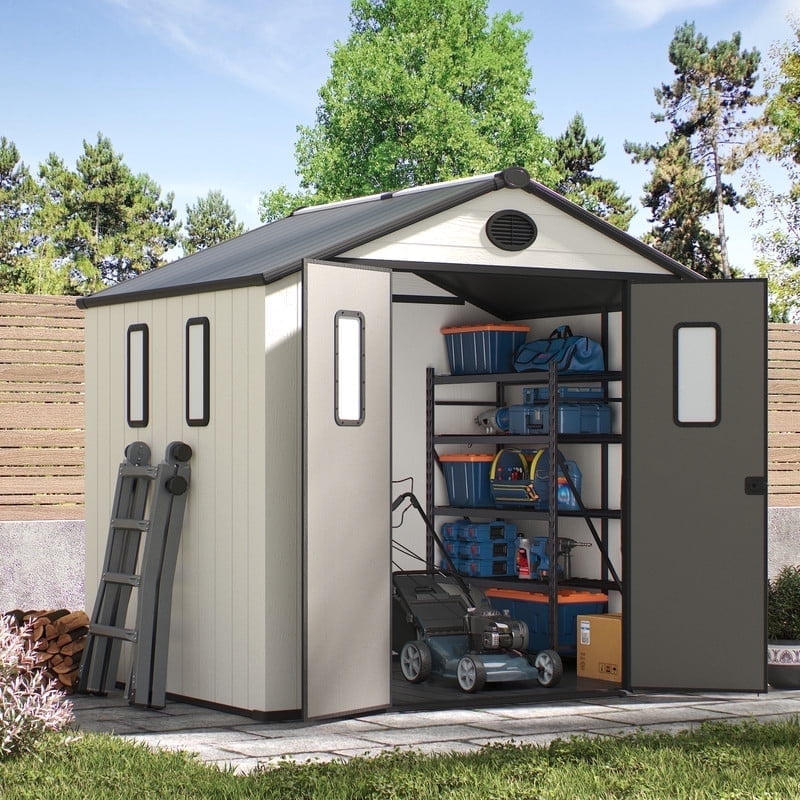 GAZEBETER 8x6 FT Resin Storage Shed with Built-in Floor,Weatherproof ...