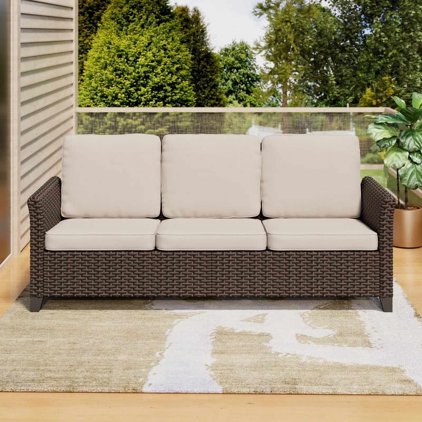 GAZEBETER Outdoor 3-Seat Patio Sofa,3-Seat Patio Wicker Couch,All ...