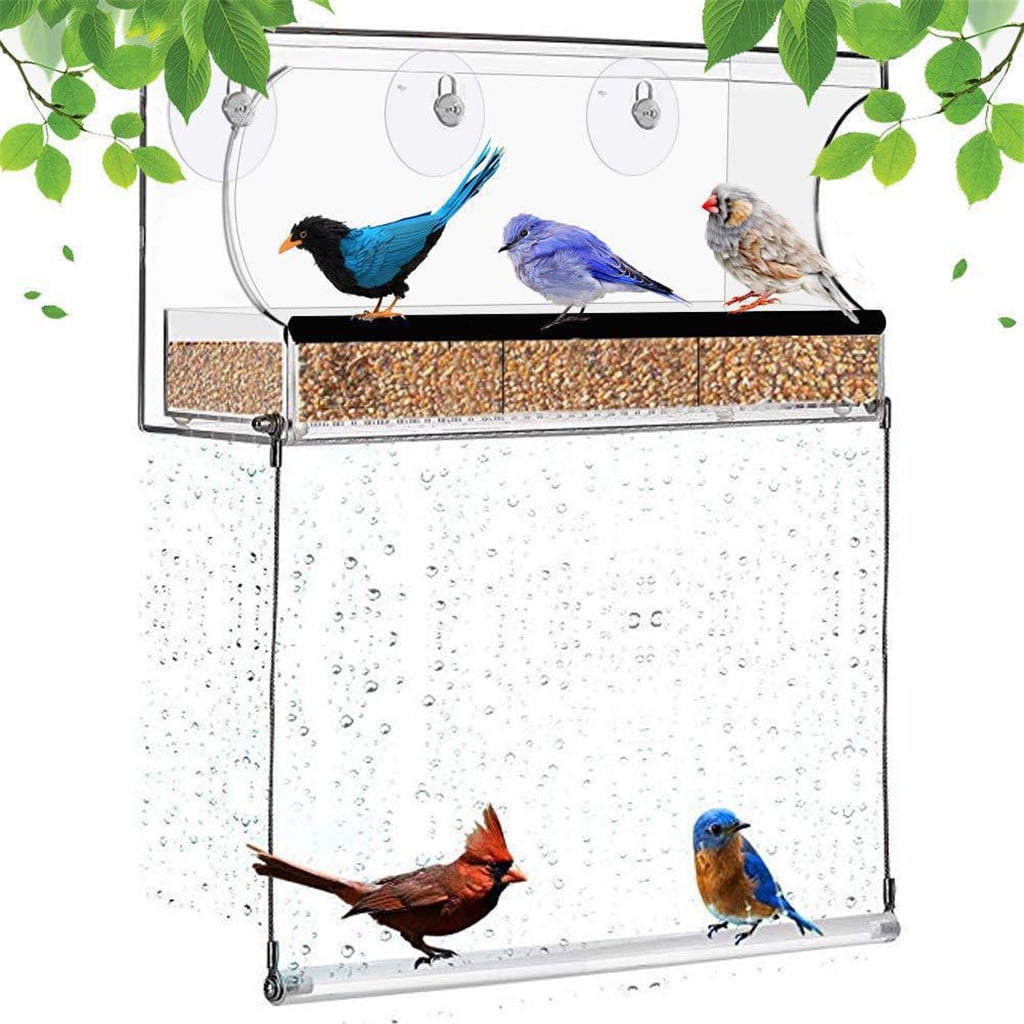 GAZHEK Bird feeders, Metal extended roof sliding feeding tray drainage ...