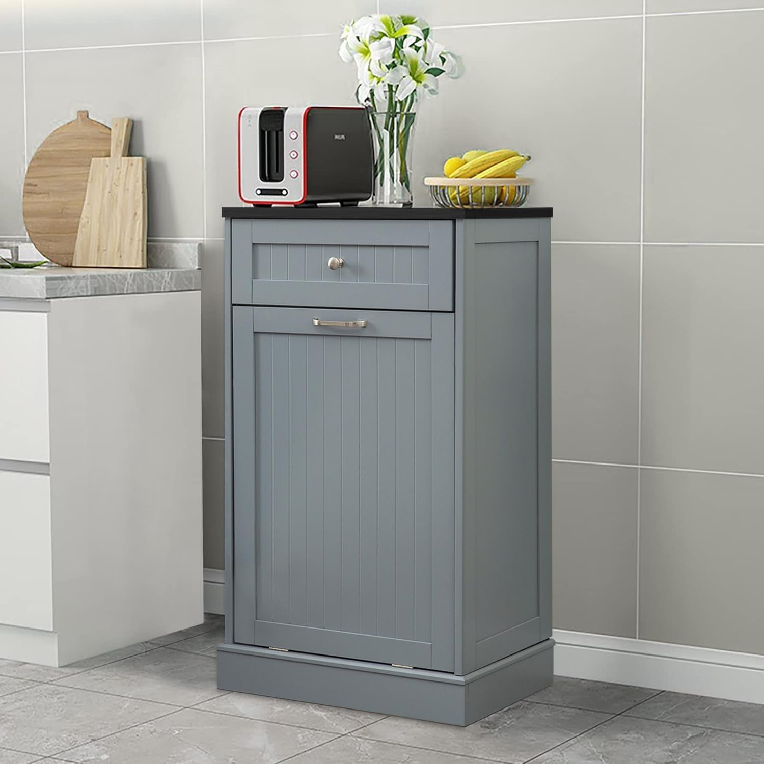 GAZHOME 10 Gallon Tilt Out Trash Cabinet, Upgrade Wooden Free Standing ...