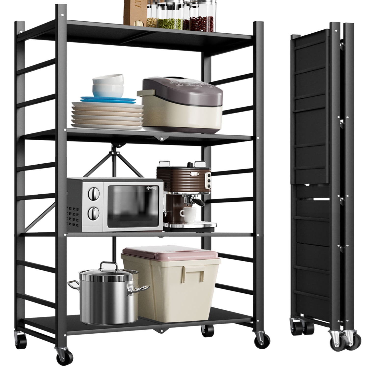 GAZILY Foldable 4-Tier Storage Shelves, Black - Walmart.com