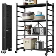 Vebreda 4-Tier Storage Shelf Foldable Metal Shelving Units with Wheels ...