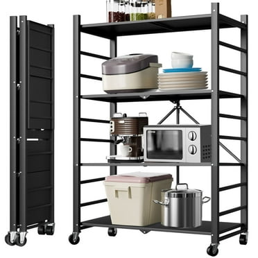 Vebreda 4-Tier Storage Shelf Foldable Metal Shelving Units with Wheels ...