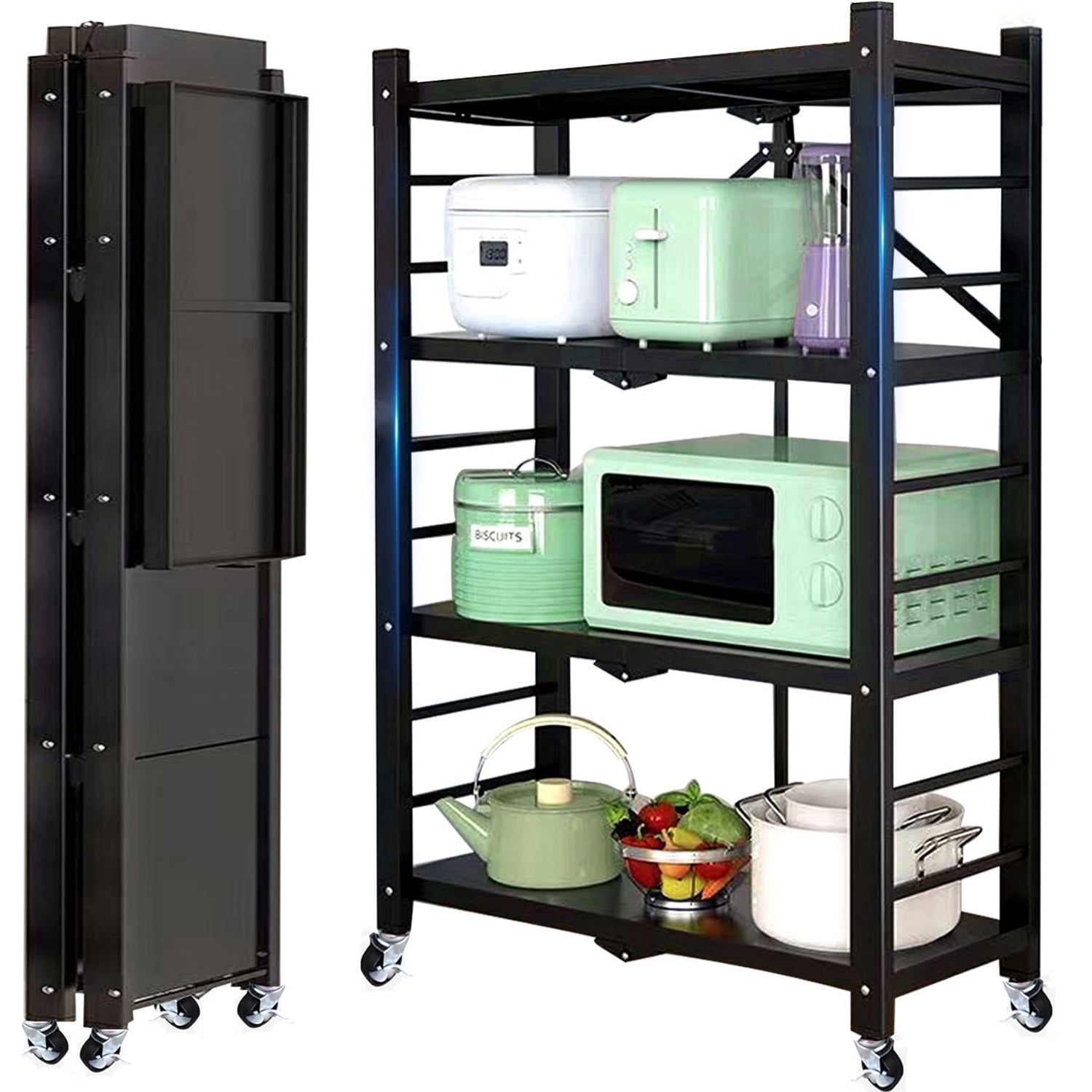 4-Tier Storage Shelving Unit, Foldable Storage Shelves Wire Shelving ...