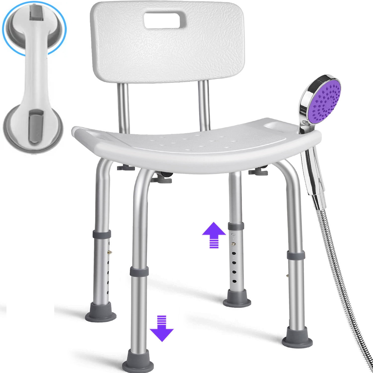 GAZILY Shower Chair with Shower Head Holder and Shower Grab Bar, Shower ...
