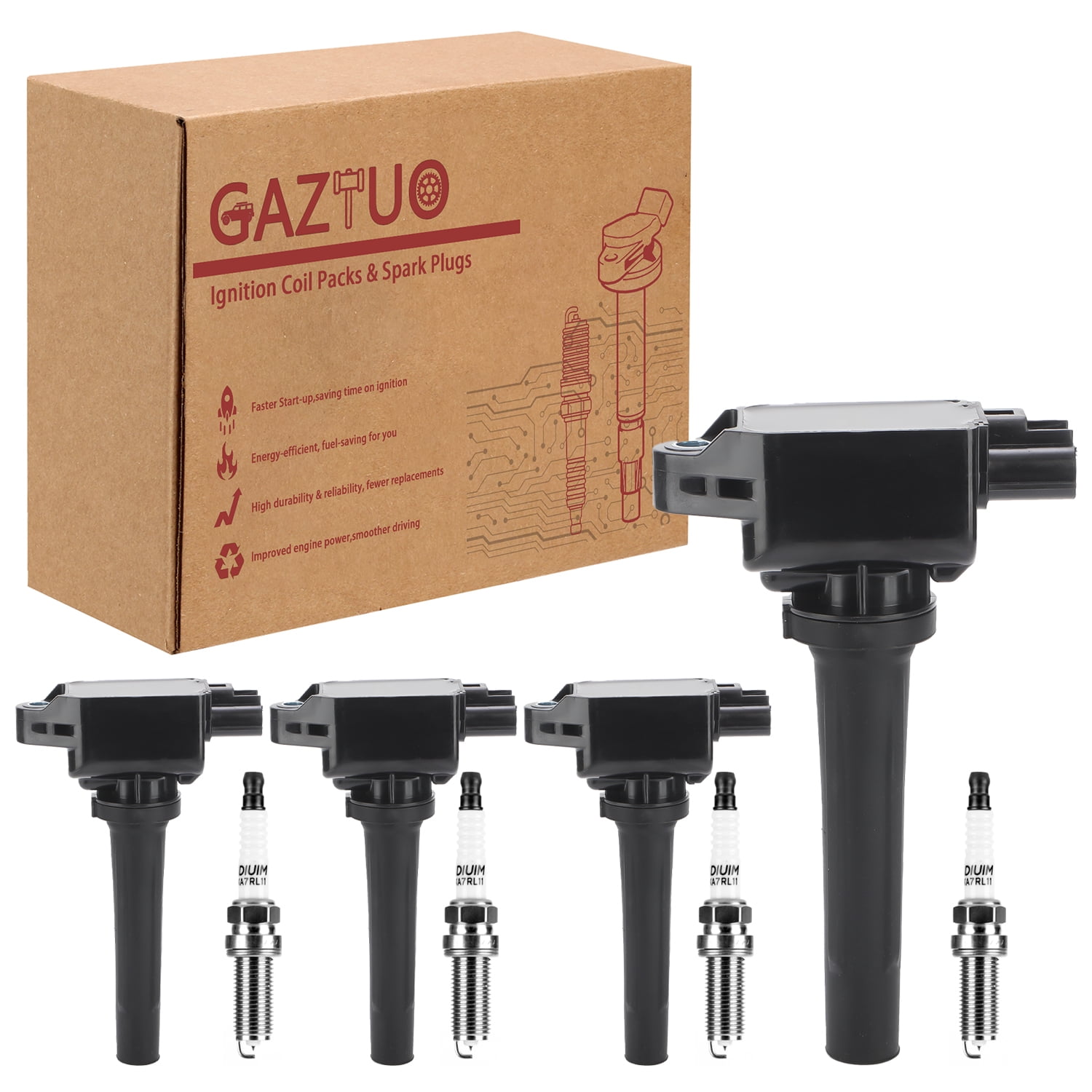 GAZTUO Ignition Coil Pack UF656 and Spark Plugs (Set of 4) Compatible ...