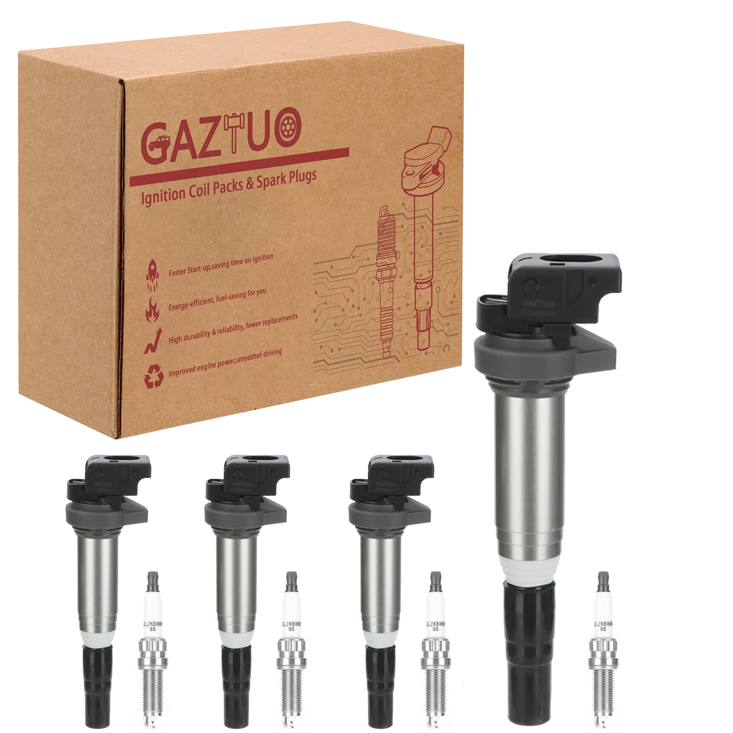 GAZTUO Ignition Coil Pack UF667 and Spark Plugs (Set of 4) Compatible ...