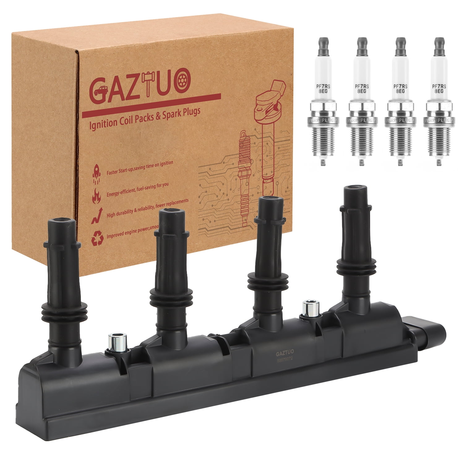 GAZTUO Ignition Coil Pack UF669 and Spark Plugs (Set of 4) Compatible with Chevrolet Buick ...