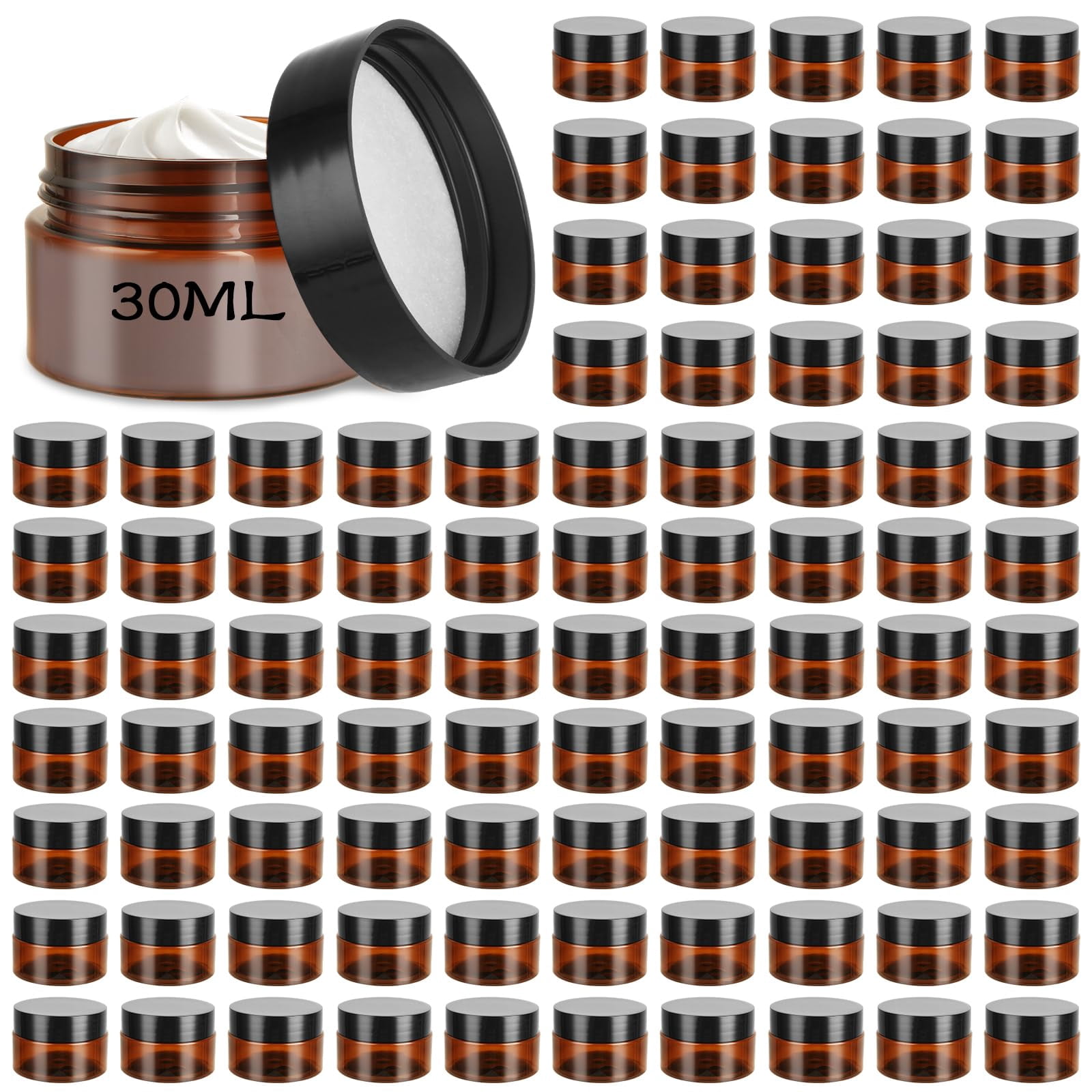 GBACHOOSE 100 Pack 1oz Amber Plastic Jars with Lids, Round Cosmetic ...