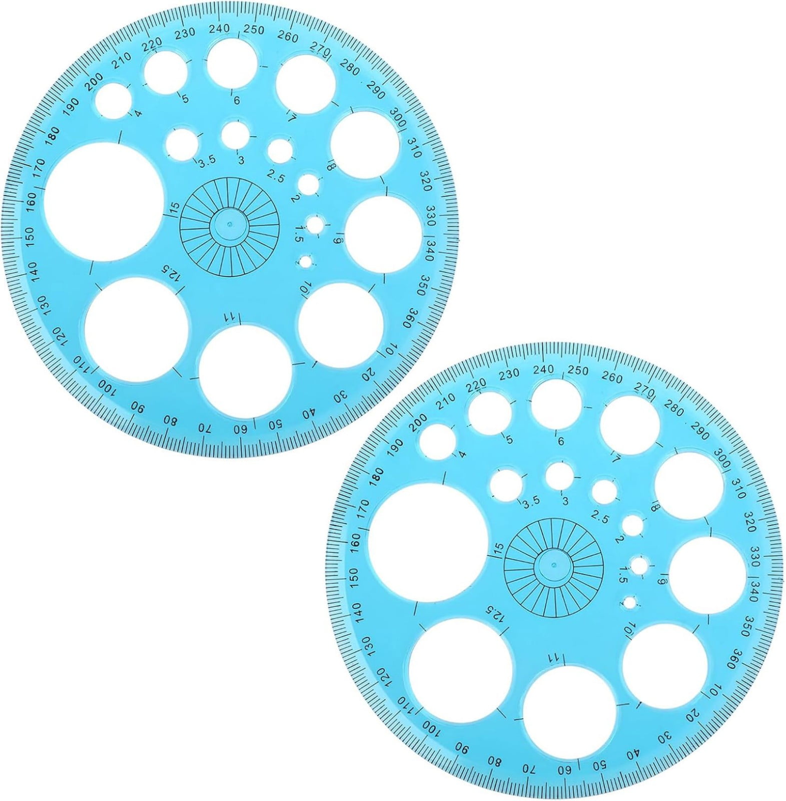 GBAYXJ 2PC 360 Circular Protractor Plastic Round Ruler Template With 16 ...