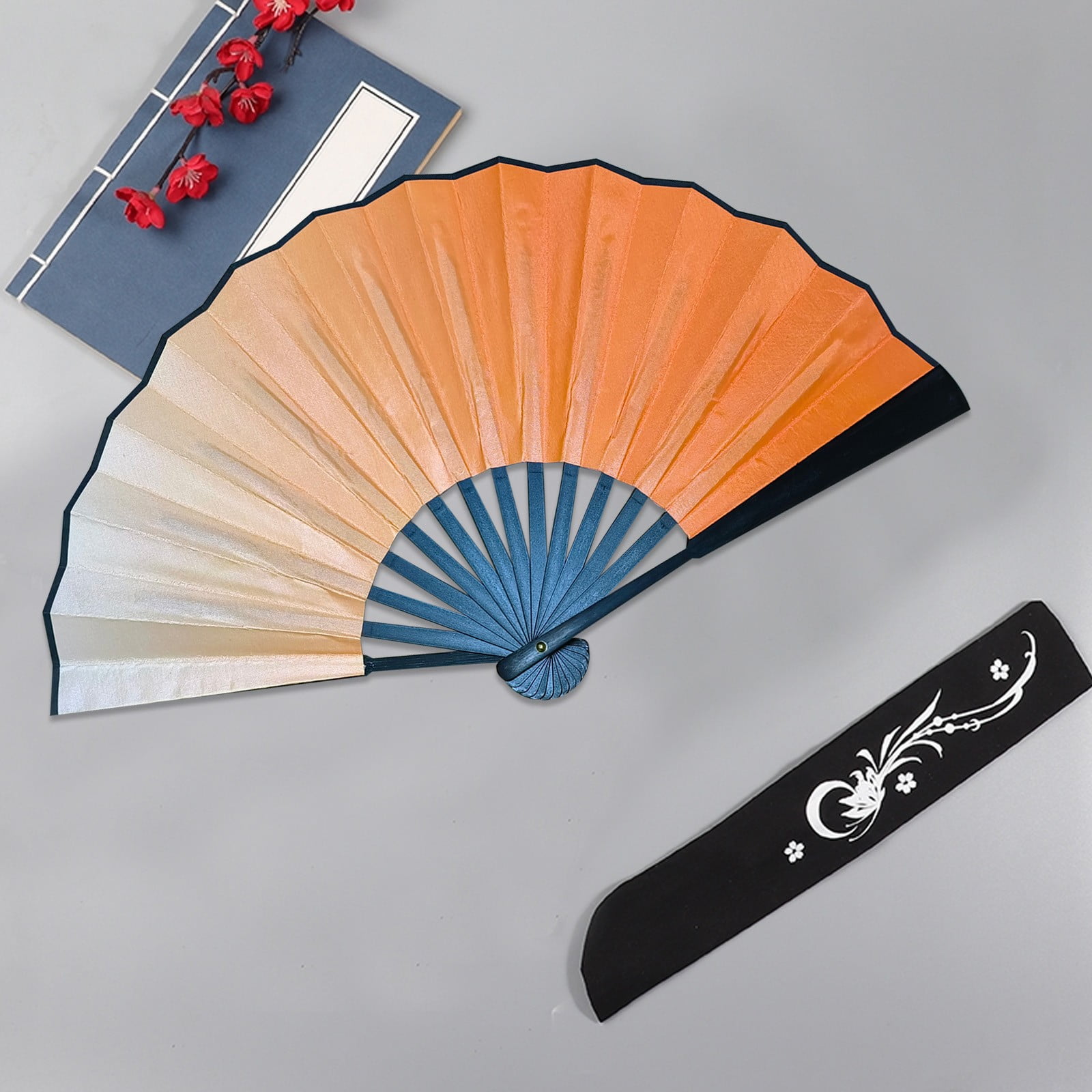 GBAYXJ^Traditional Red Bone Folding Fan Premium Fabric Solid Color Fan ...